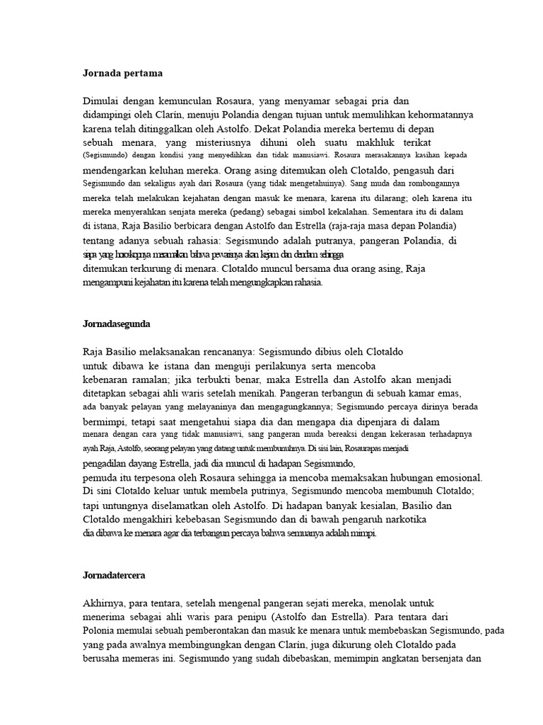Ringkasan Per Bab La Vida Es Sueño | PDF