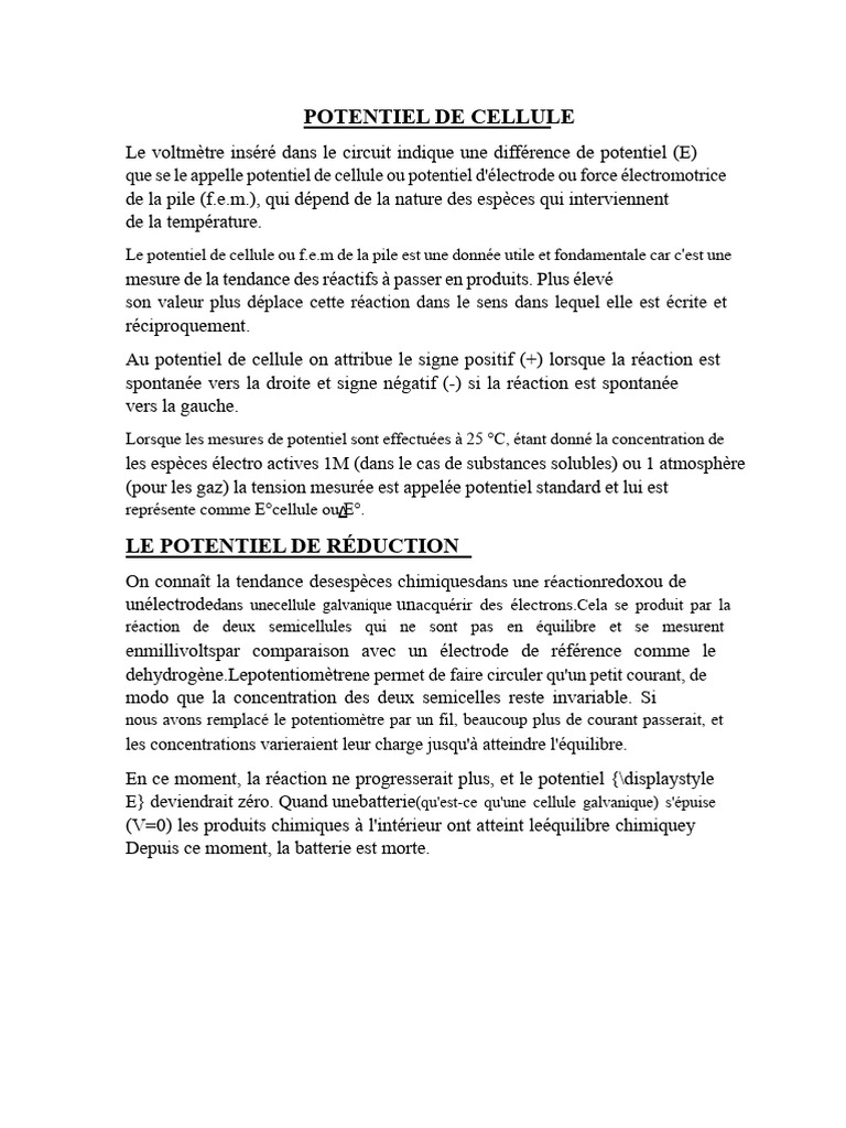 Comprendre le potentiel de cellule et d'électrode | PDF | Équilibre ...