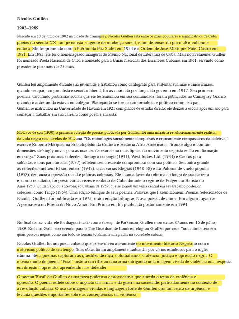 Nicolás Guillén Fusil | PDF | Cuba | Revolução Cubana