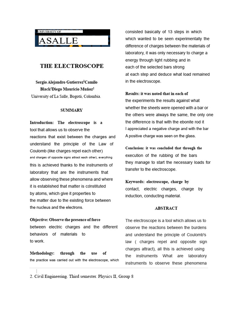 Electroscope Laboratory Practice Report | PDF | Electric Charge ...