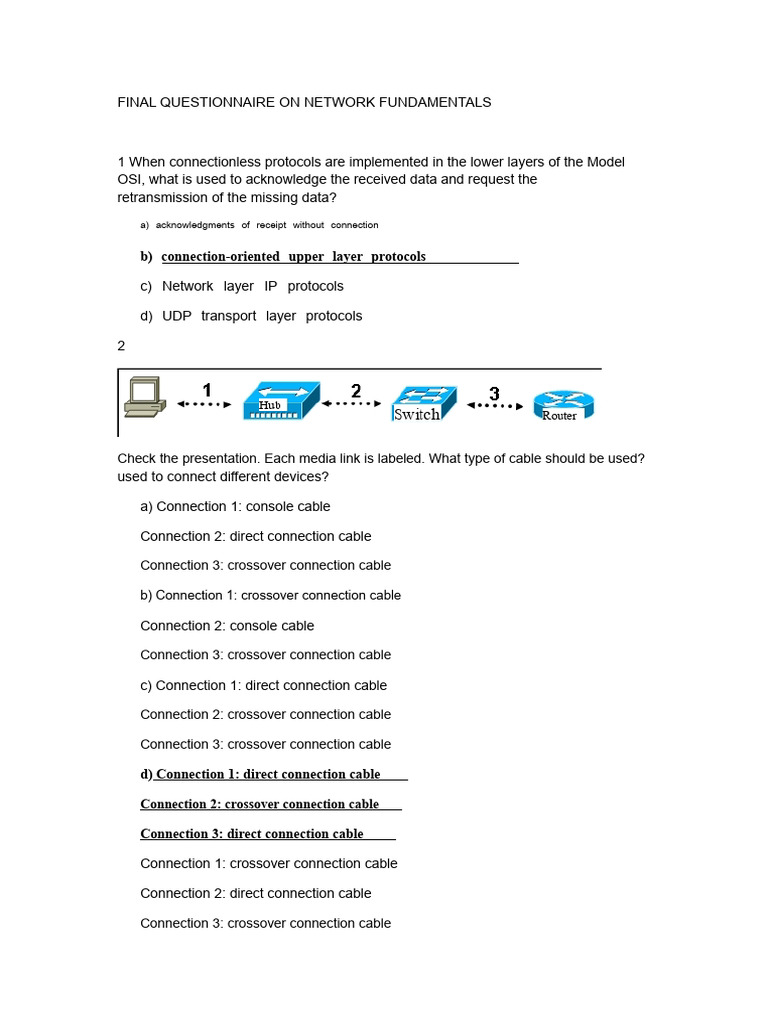 Final Questionnaire of Network Fundamentals | PDF | Internet Protocol ...