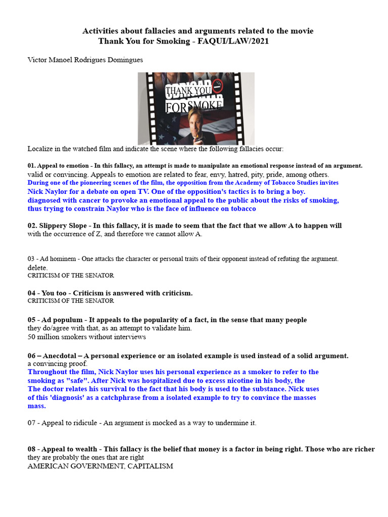 Thank You For Smoking | PDF | Rhetoric | Fallacy