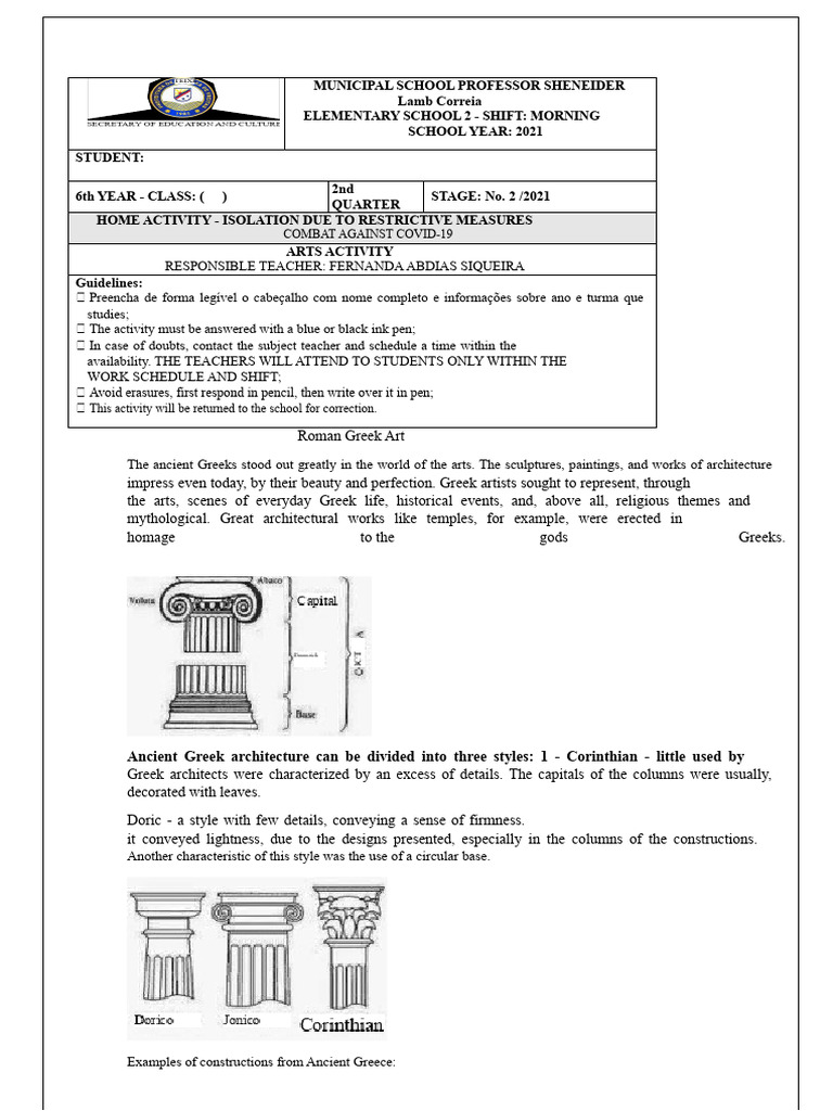 Art 6th Grade Stage 2, 2nd Semester Greco-Roman | PDF | Classicism ...
