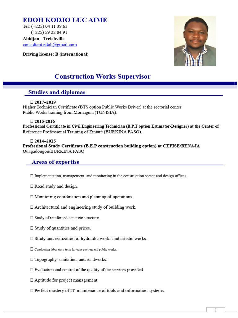 EDOH LUC CV BTP Updated 2020 | PDF
