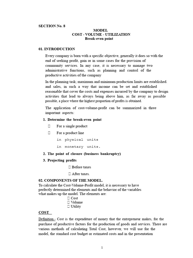 SECTION No. 08 - BREAK-EVEN POINT | PDF | Economics | Business Economics