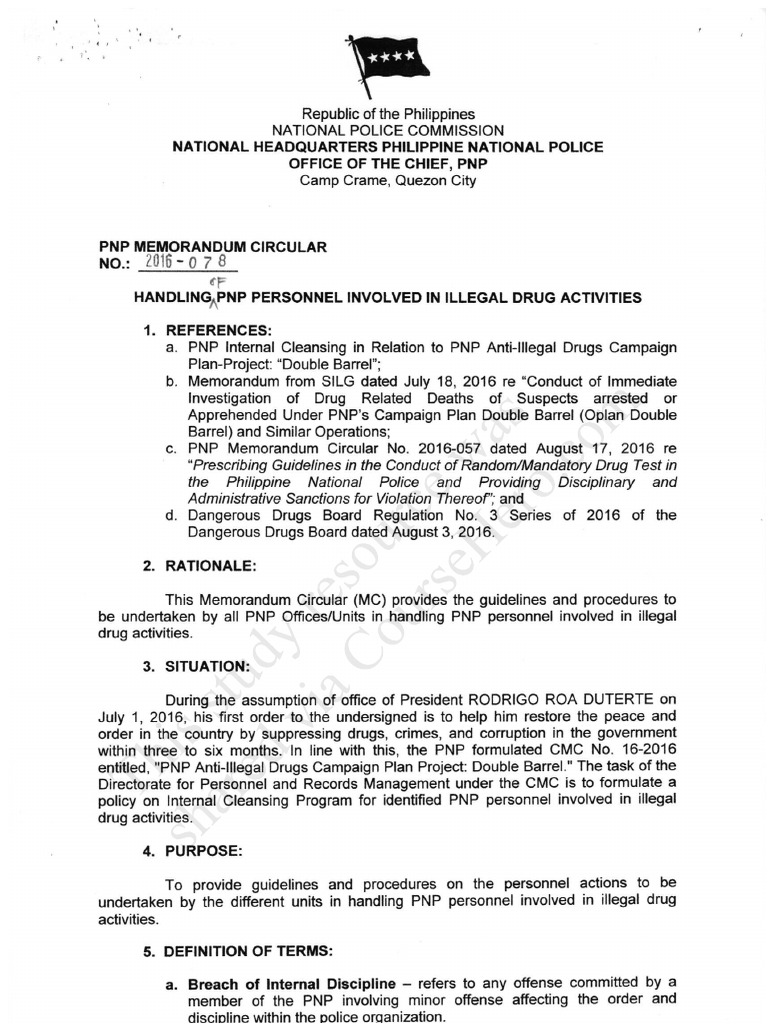 CPNP PNP Sirkular Memorandum No. 2016 078 Penanganan Personel PNP Yang ...