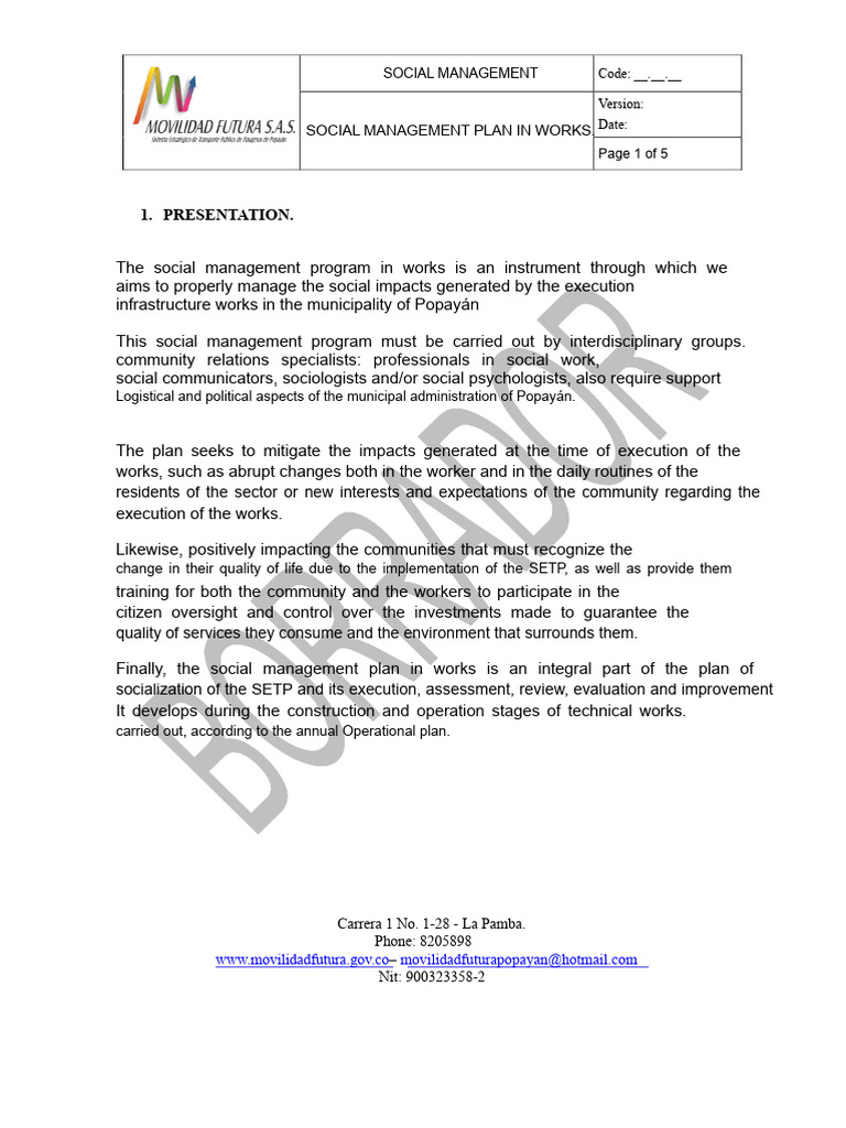Social Management Plan in Works. | PDF | Empowerment | Communes Of France