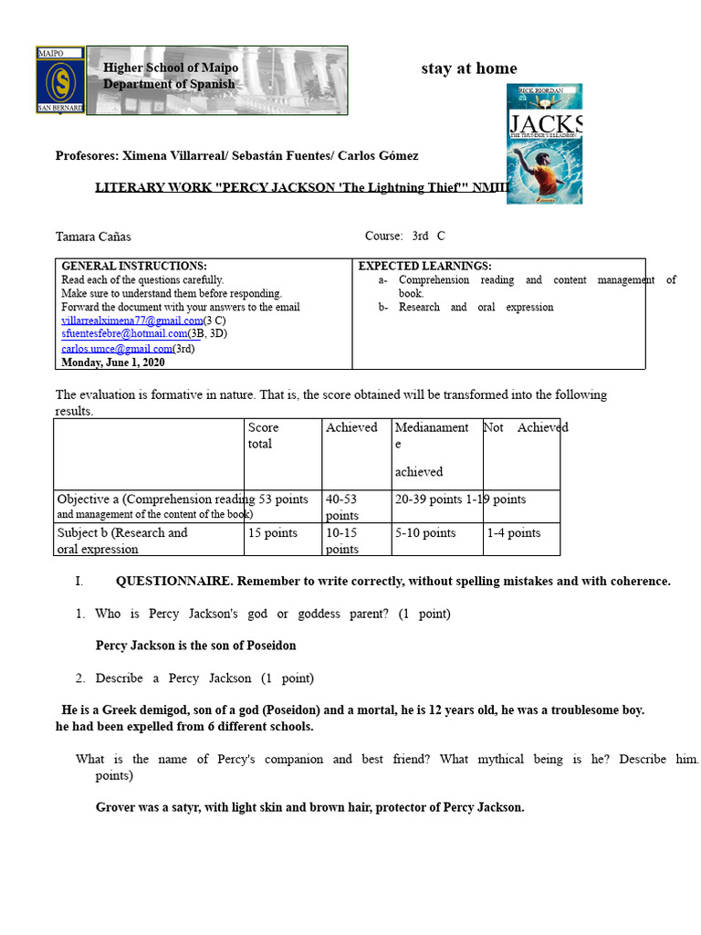 Literary Work Percy Jackson and The Olympians: The Lightning Thief ...