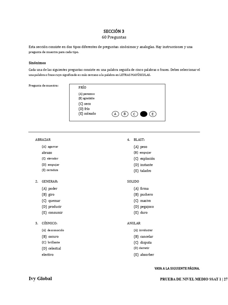 Sección Verbal Del Examen de Nivel Medio SSAT | PDF