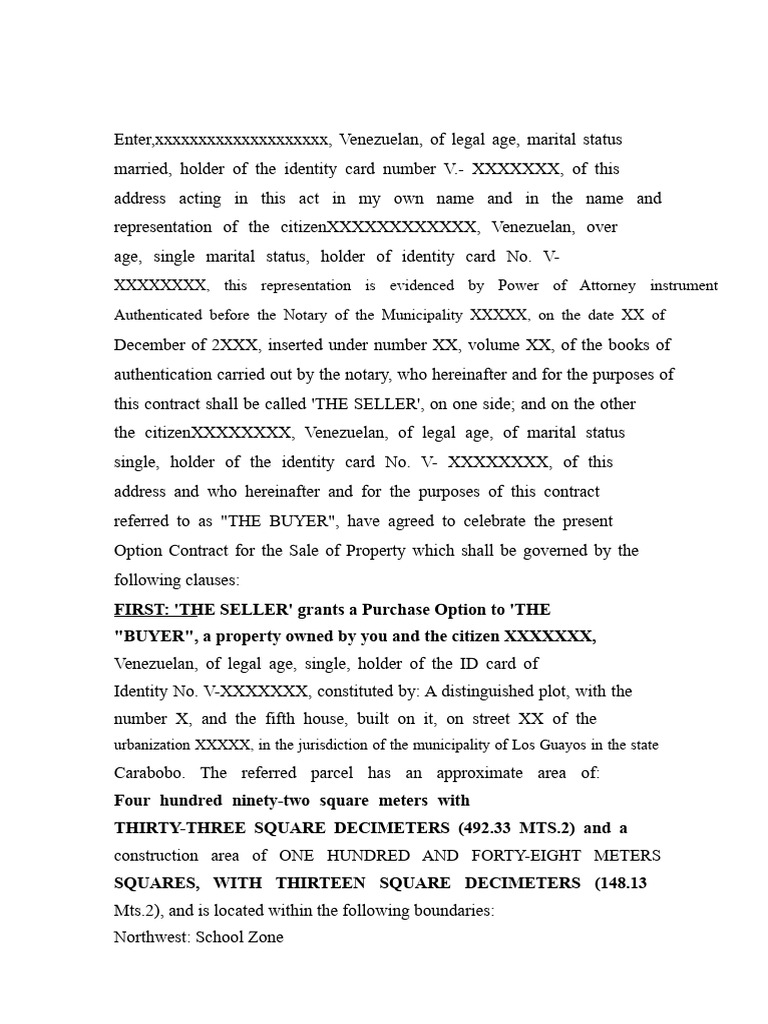 Model of Purchase Option Sale | PDF | Option (Finance) | Identity Document