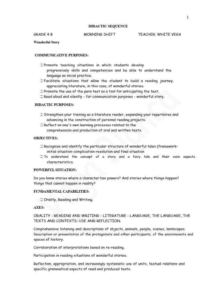 Didactic Sequence Language and Literature Wonderful Tale | PDF ...