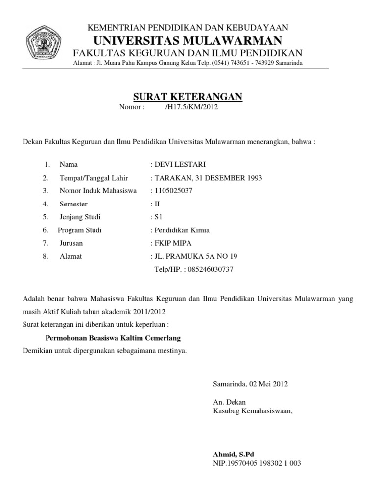 Surat Ket - Aktif Kul | PDF