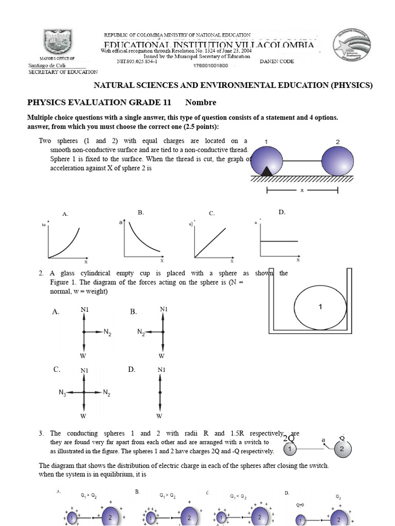 Grade 11 Physics Evaluation Questions | PDF | Force | Electric Field