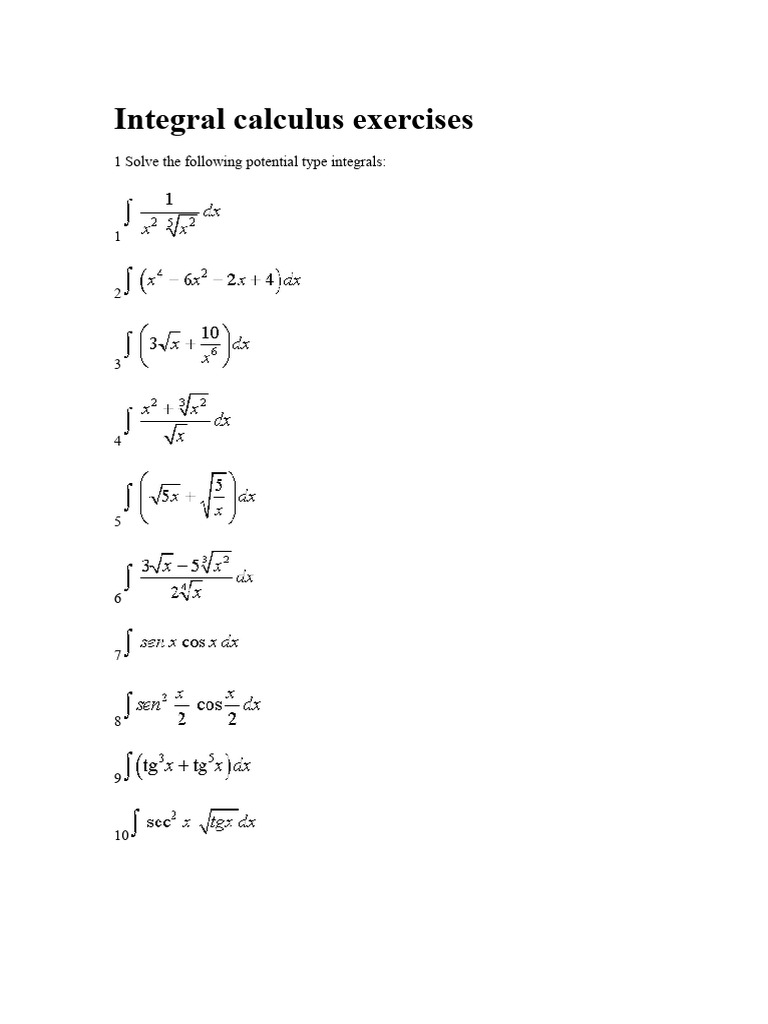 Integral Calculus Exercises | PDF | Integral | Function (Mathematics)