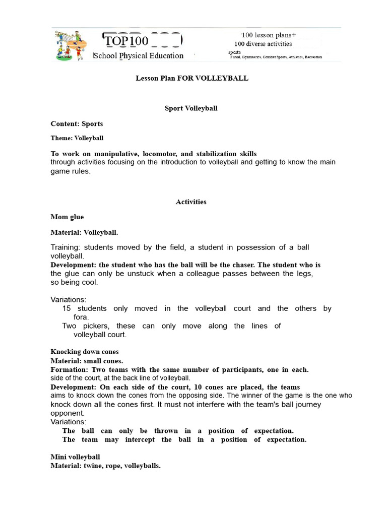 Volleyball Lesson Plan Activities Guide | PDF | Volleyball | Entertainment