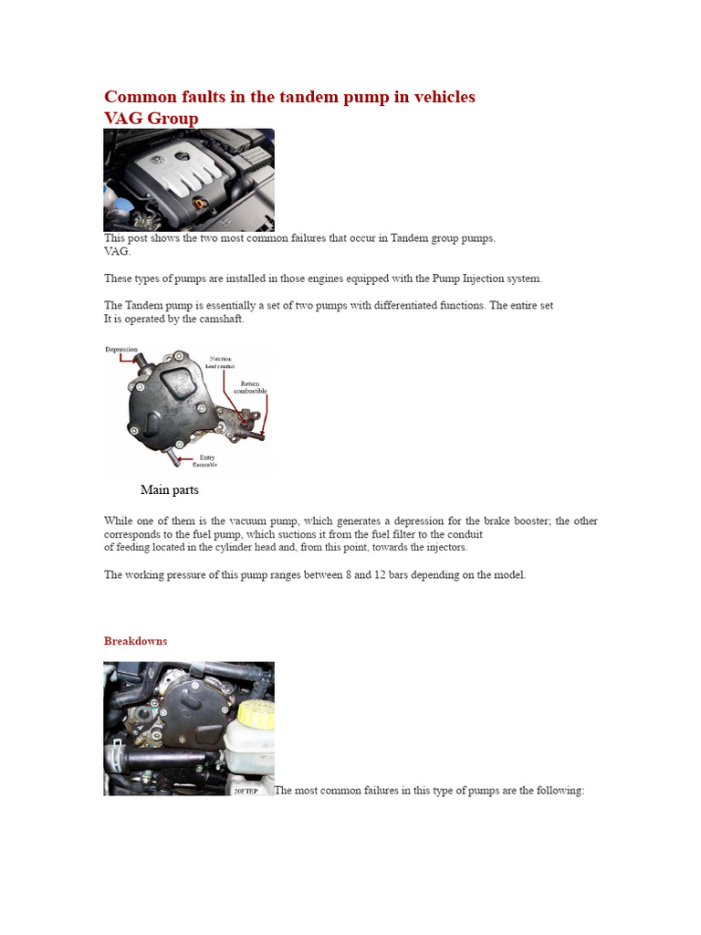 Common Failures in The Tandem Pump in VAG Group Vehicles | PDF | Pump ...
