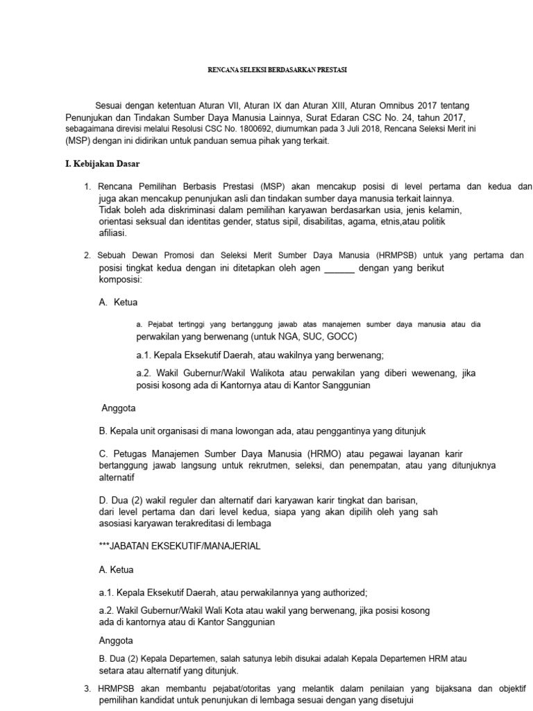 RENCANA SELEKSI BERDASARKAN MERIT - revisi-MODEL | PDF