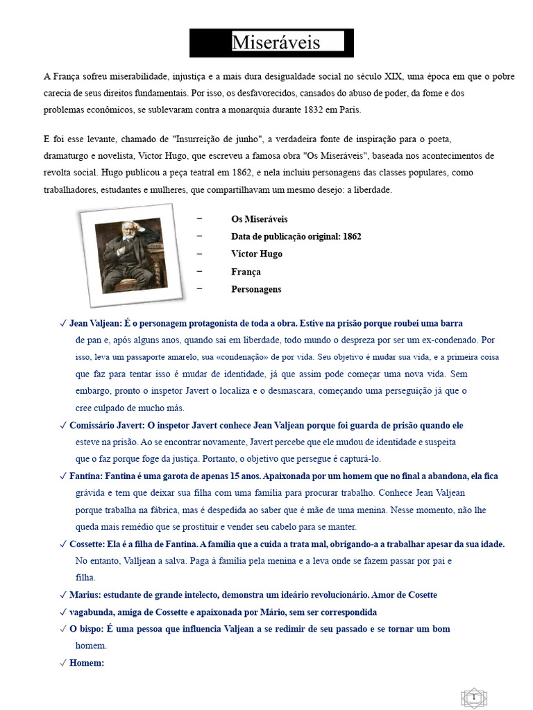 Roteiro Os Miseráveis | PDF | Os Miseráveis | Cosette