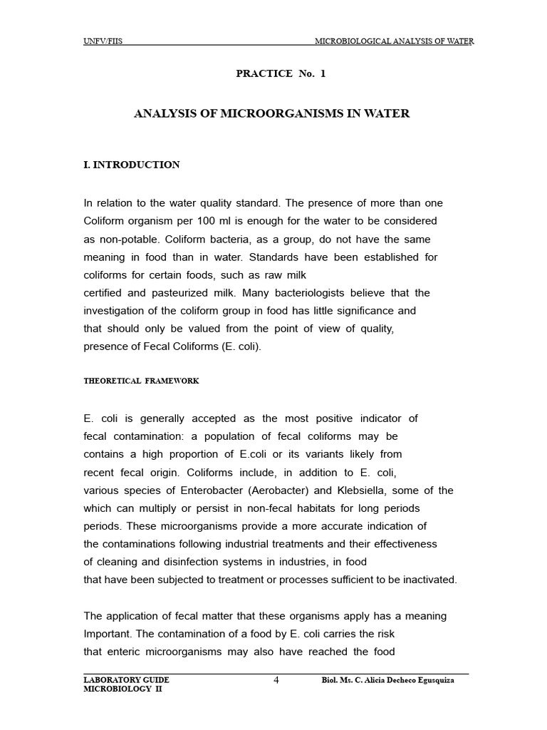 Practice 1: Analysis of Microorganisms in Water | PDF | Water | Bacteria