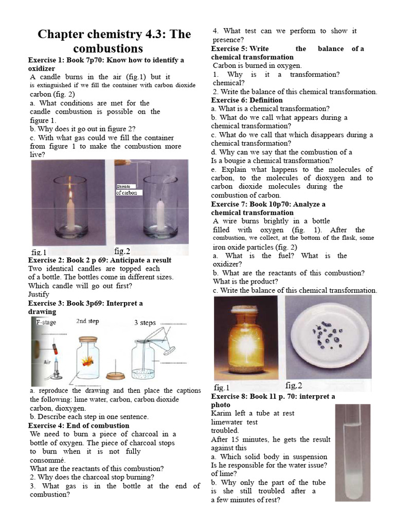 Exercises - Chemistry 4.3 - Combustions | PDF | Combustion | Oxide