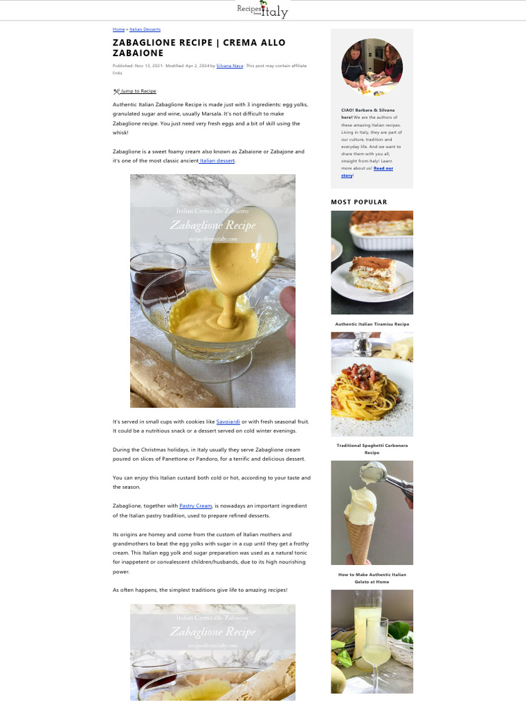 Zabaglione Recipe - Crema Allo Zabaione - Recipes From Italy | PDF ...