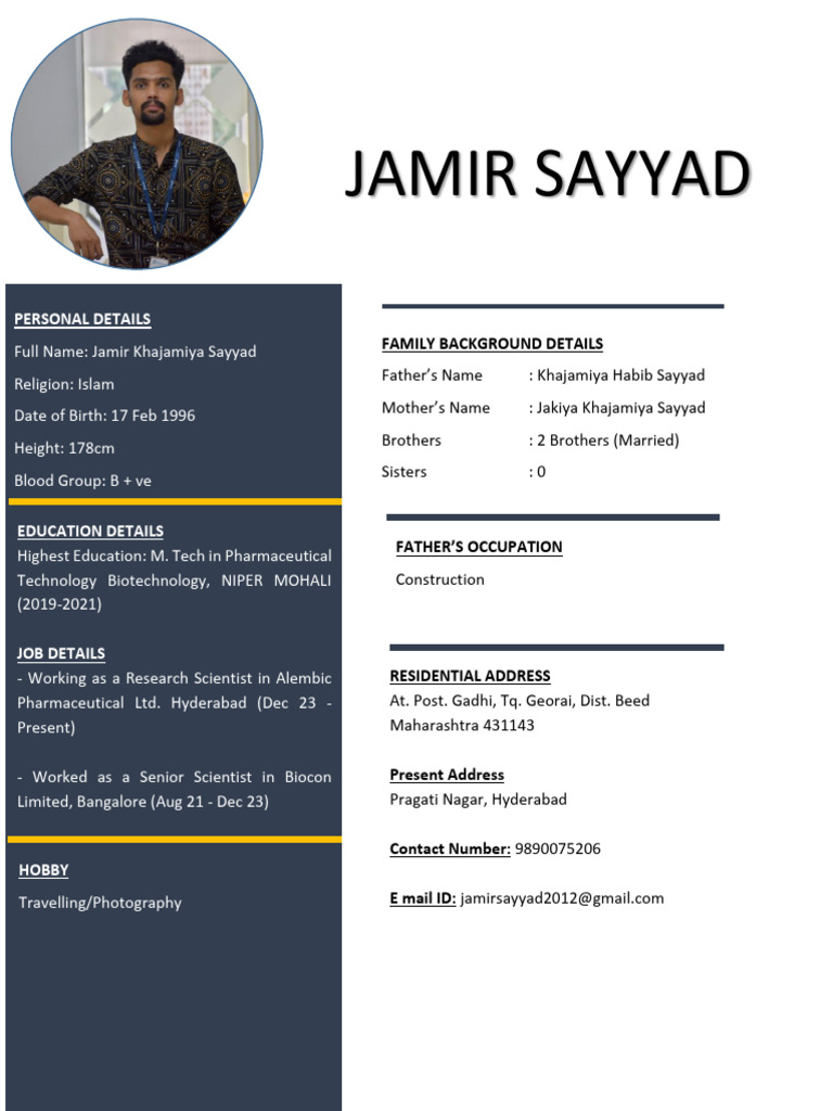 Jamir Sayyad Bio Data | PDF