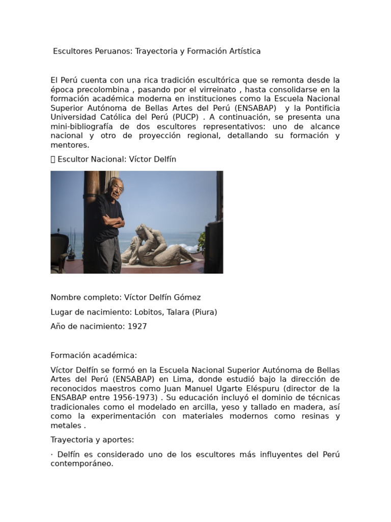 Escultores Peruanos: Víctor Delfín y Baca Rossi | PDF | Escultura | Perú