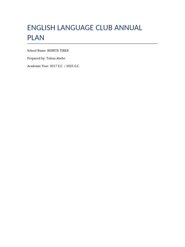 English Language Club Annual Plan | PDF | English Language | Applied ...