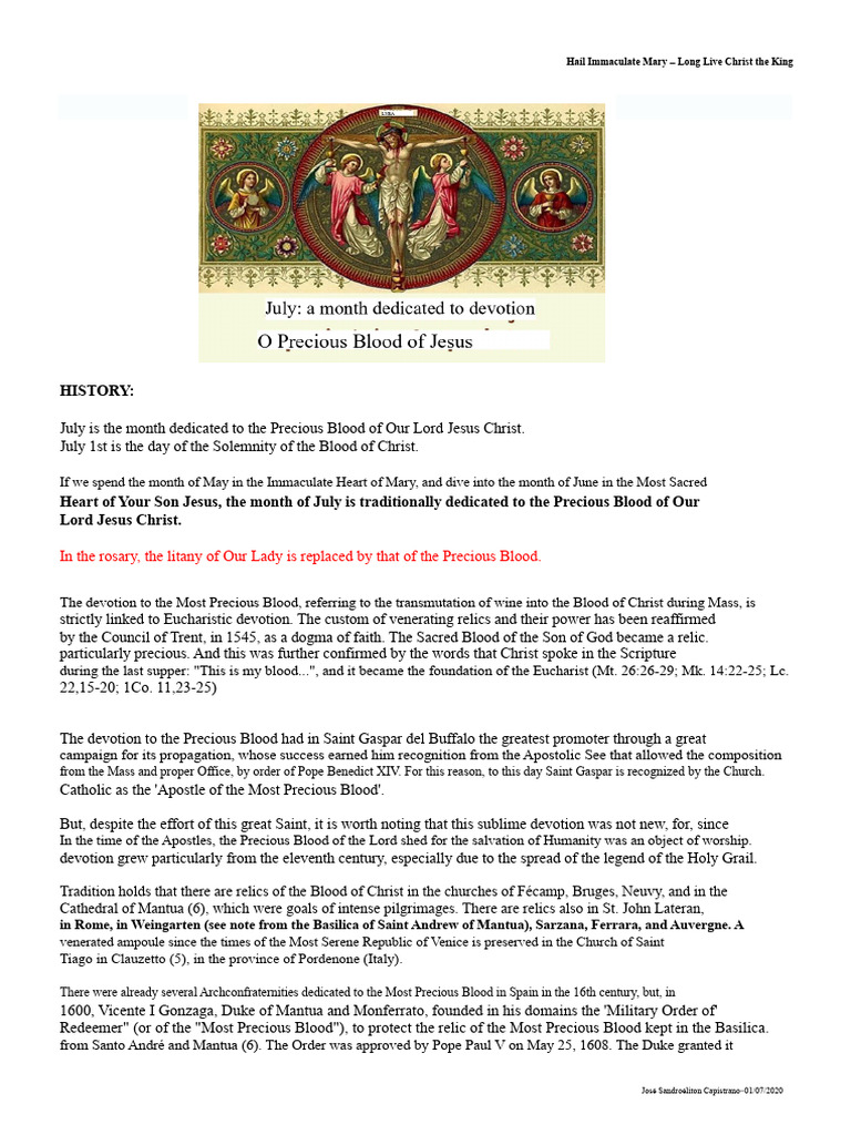 Devotion To The Most Precious Blood of Jesus Christ | PDF | Mary ...