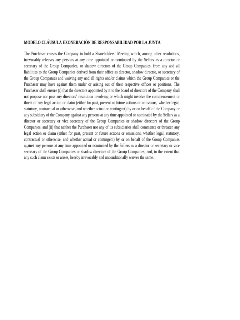 Modelo Cláusula Exoneración JG | PDF