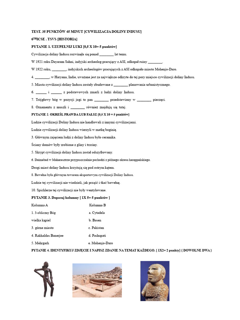 Test Historia IVC Klasa 6 | PDF