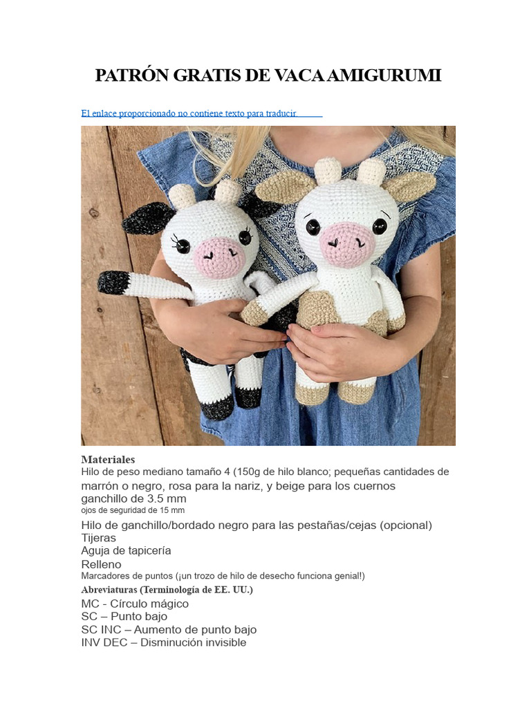 Patrón Gratis de Vaca Amigurumi | PDF | Amigurumi | Tejer