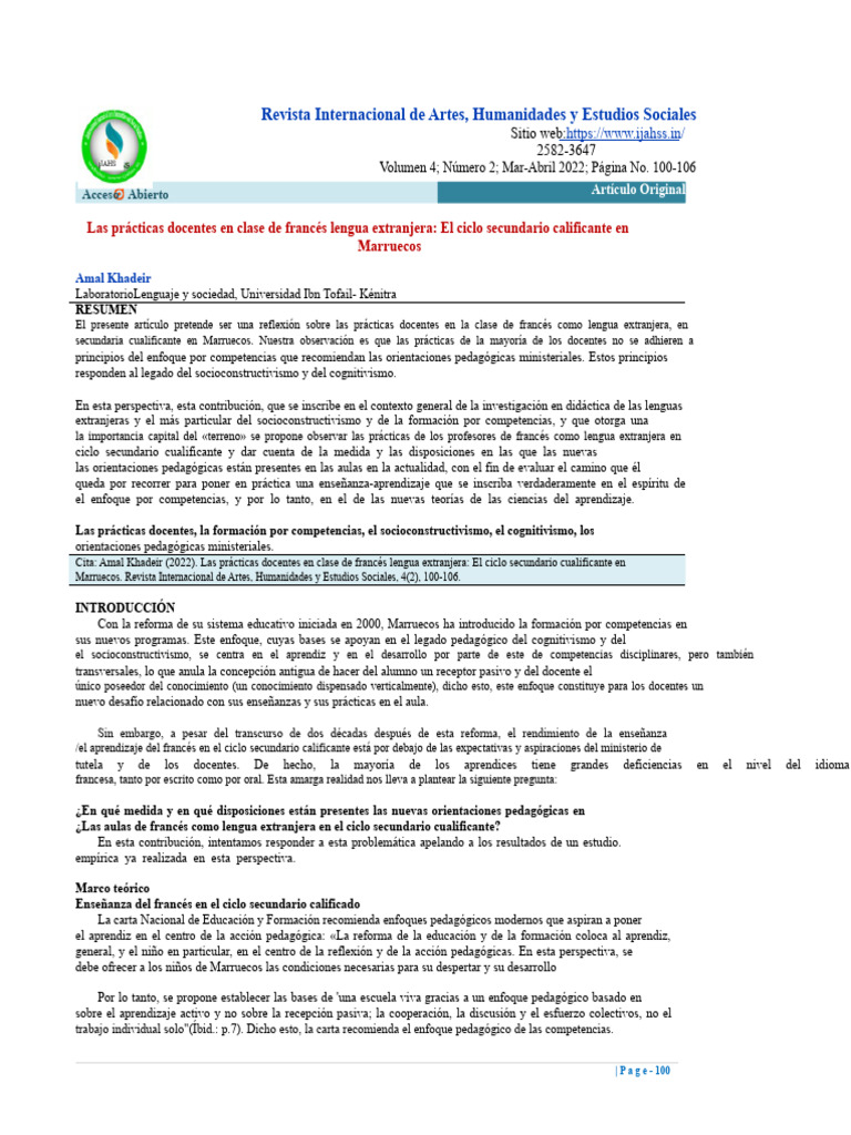 Las Prácticas Docentes en La Clase de Francés Lengua Extranjera: El ...