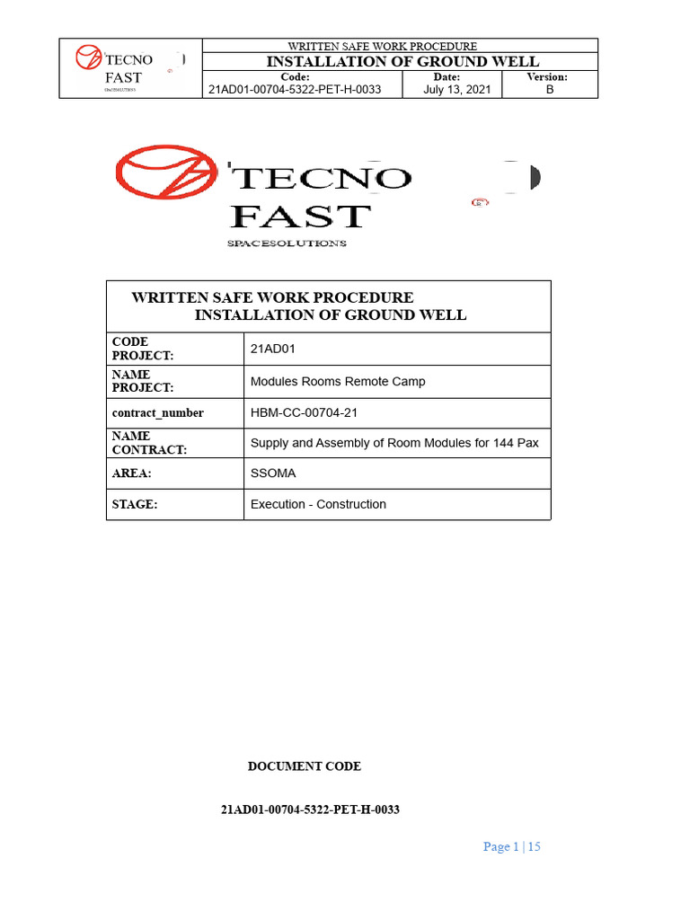 Installation of Ground Well: Code Project: Name Project: Contract ...