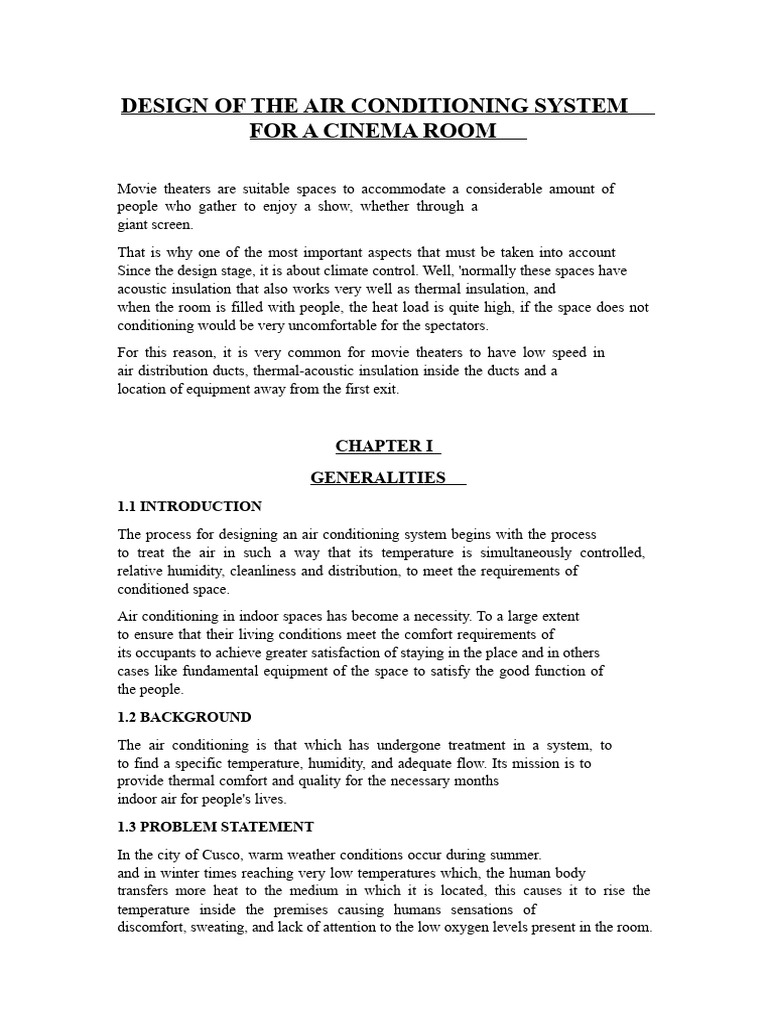 Design of The Air Conditioning System For A Cinema Hall | PDF ...