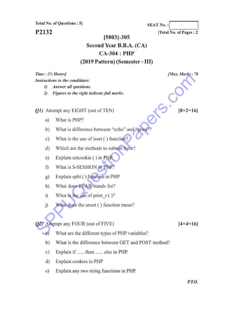 Commerce Bba-CA Semester-3 2022 April Php-2019-Pattern (1) | PDF