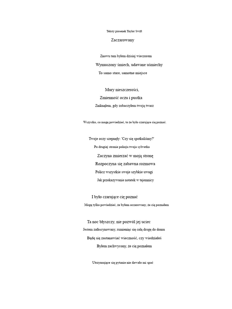 Teksty Piosenek Taylor Swift | PDF
