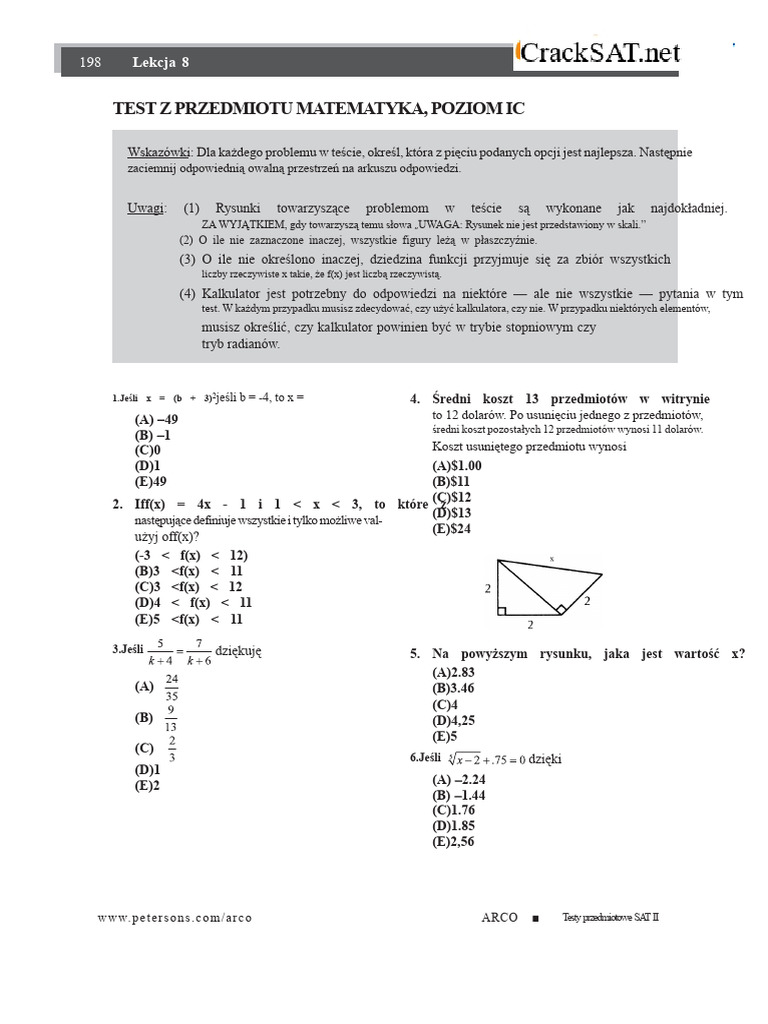 ARCO SAT Praktyczny Test Z Matematyki Poziom 1 PDF | PDF