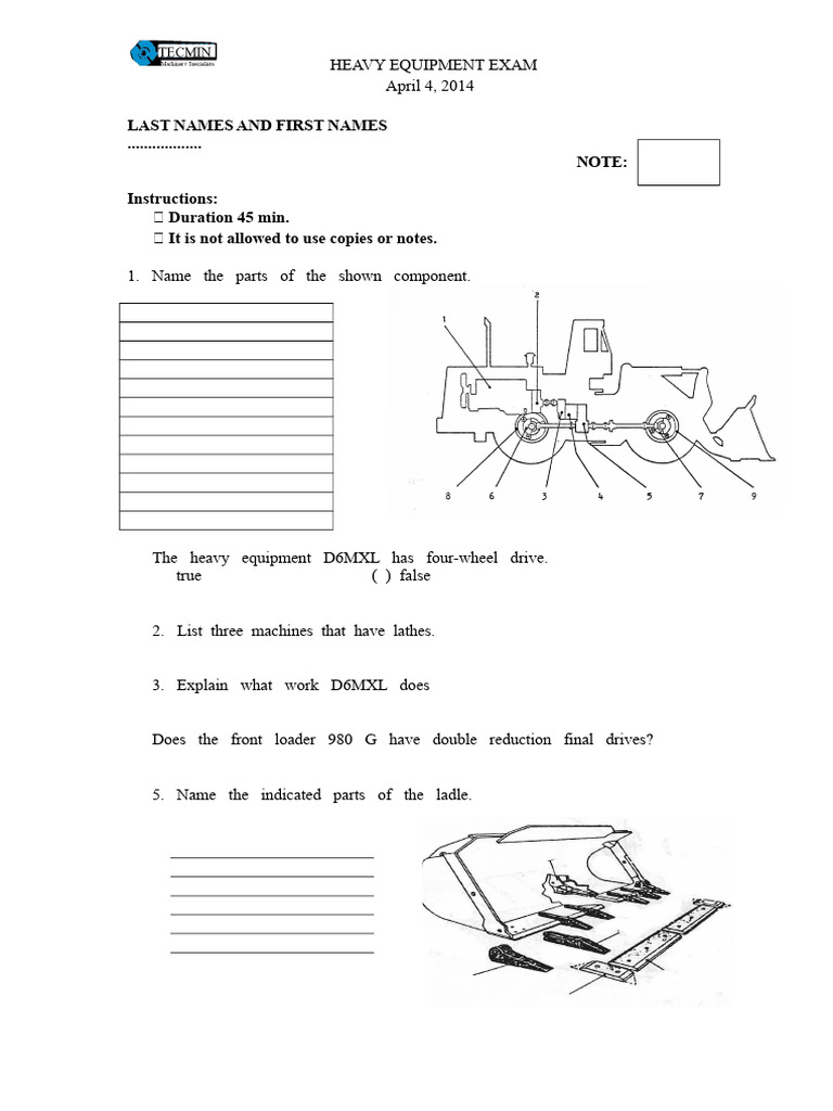 Heavy Equipment Exam | PDF | Heavy Equipment | Loader (Equipment)
