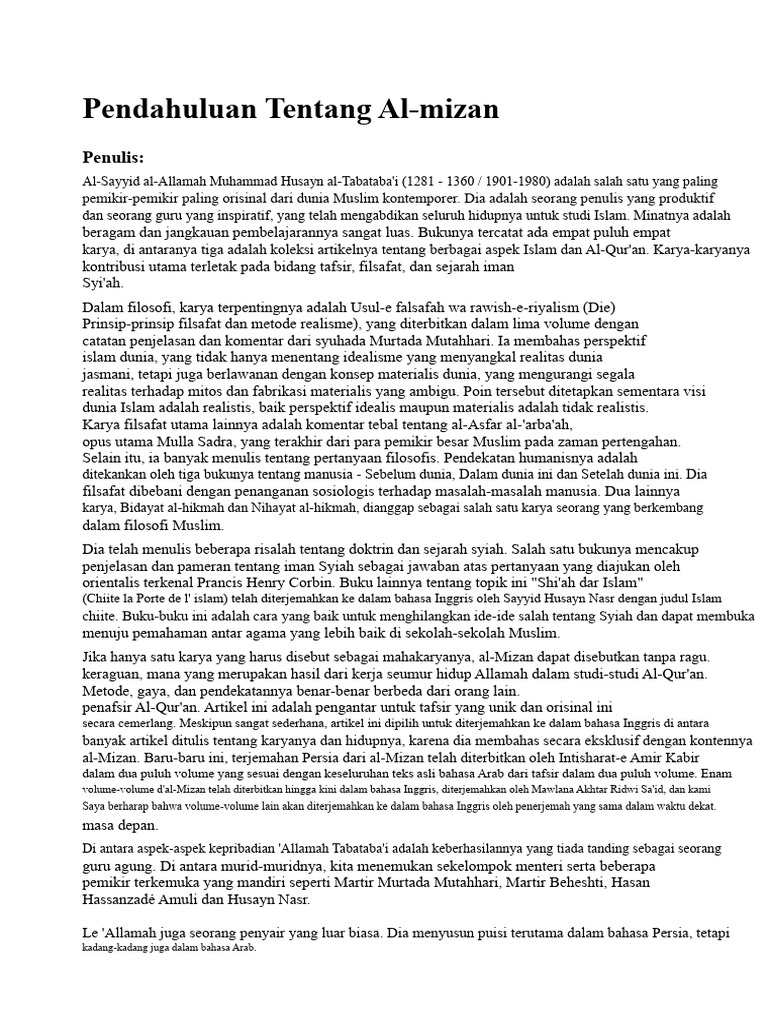 Pengantar Tafsir Al Mizan Karya Sayed Tabatabai | PDF