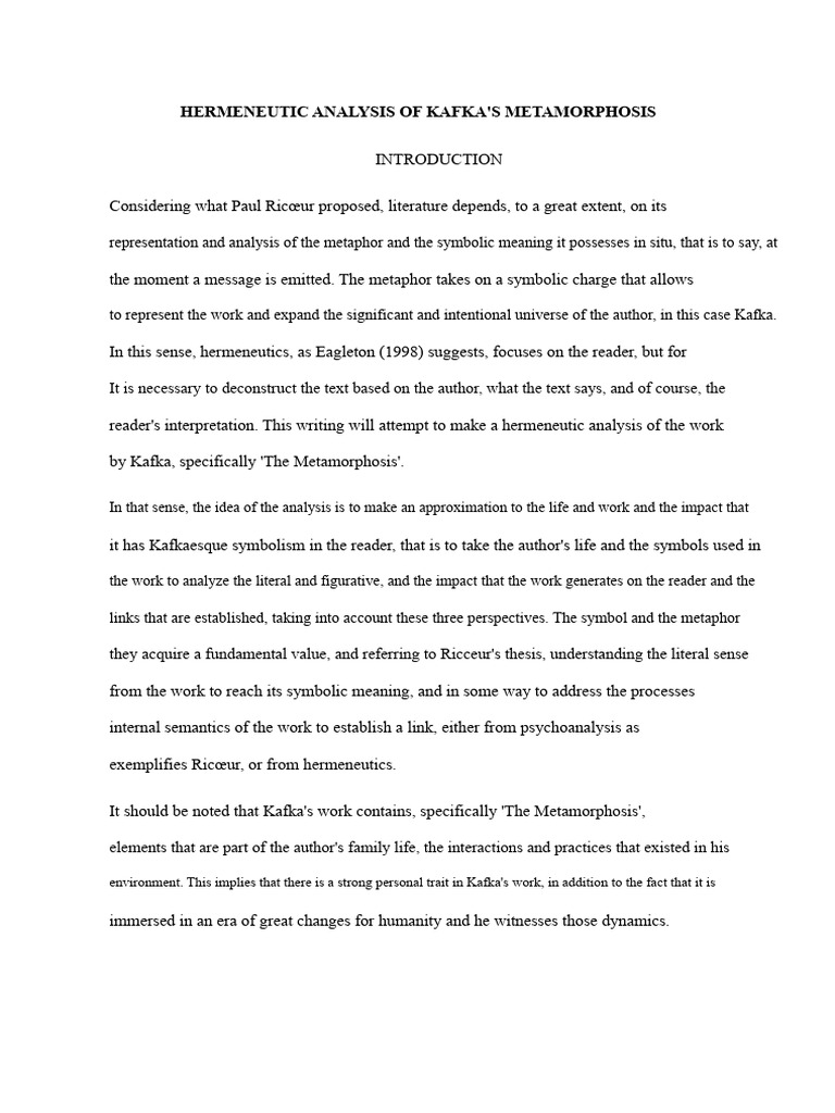 Hermeneutic Analysis of Kafka's Metamorphosis | PDF | The Metamorphosis