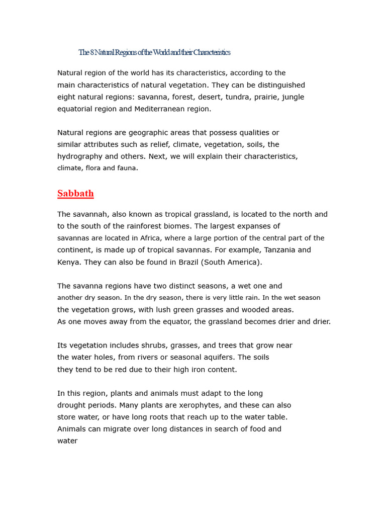 The 8 Natural Regions of The World and Their Characteristics | PDF ...