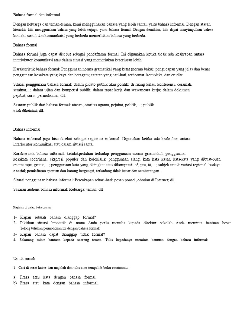 Bahasa Formal Dan Informal | PDF