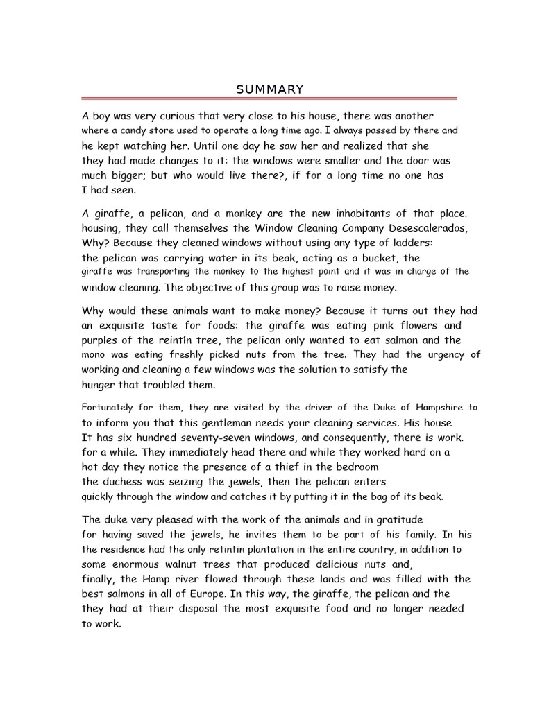 Summary of The Giraffe, The Pelican, and The Monkey | PDF