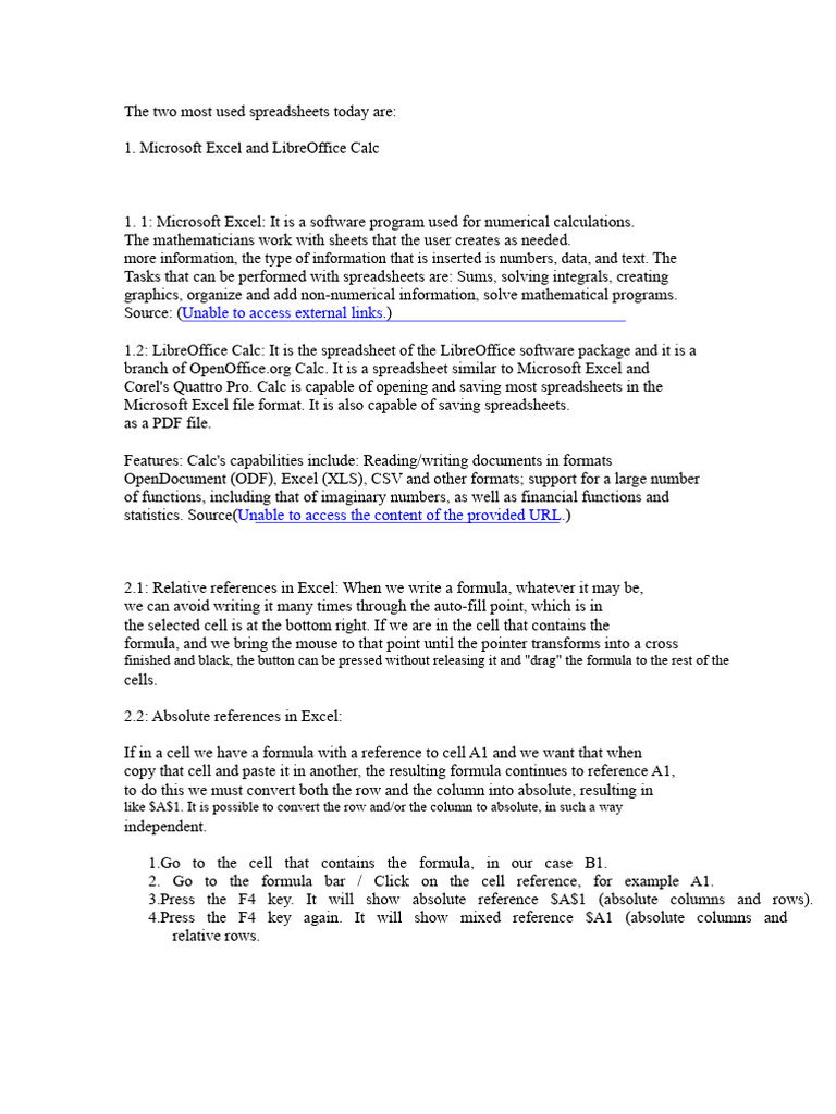 The Two Most Used Spreadsheets in | PDF | Microsoft Excel | Spreadsheet