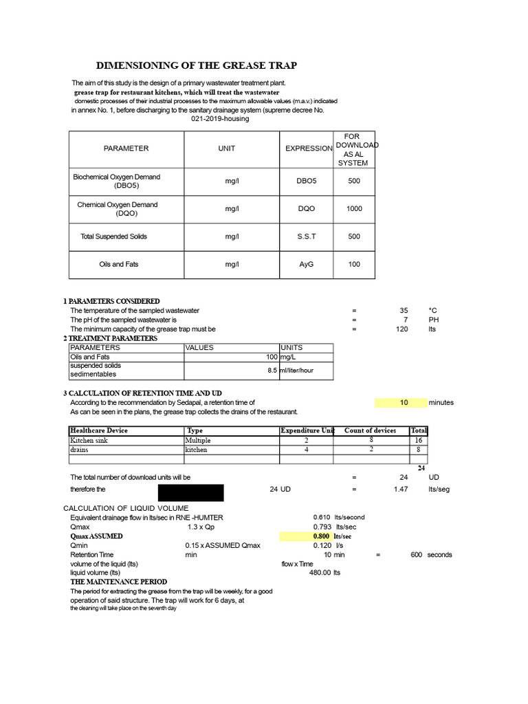 Grease Trap Calculation | PDF | Sewage | Environmental Engineering