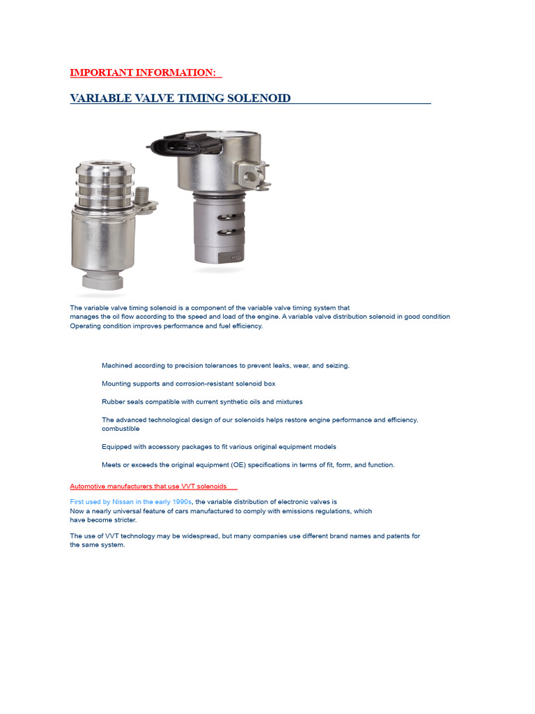 Variable Valve Timing Solenoid | PDF | Motor Vehicle | Propulsion
