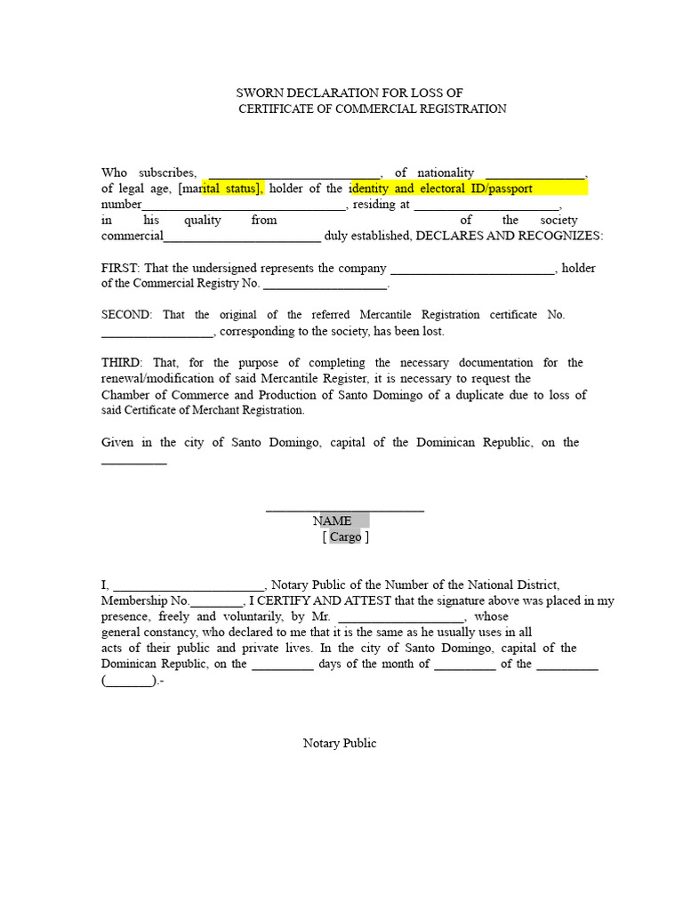 Sworn Statement For Loss | PDF