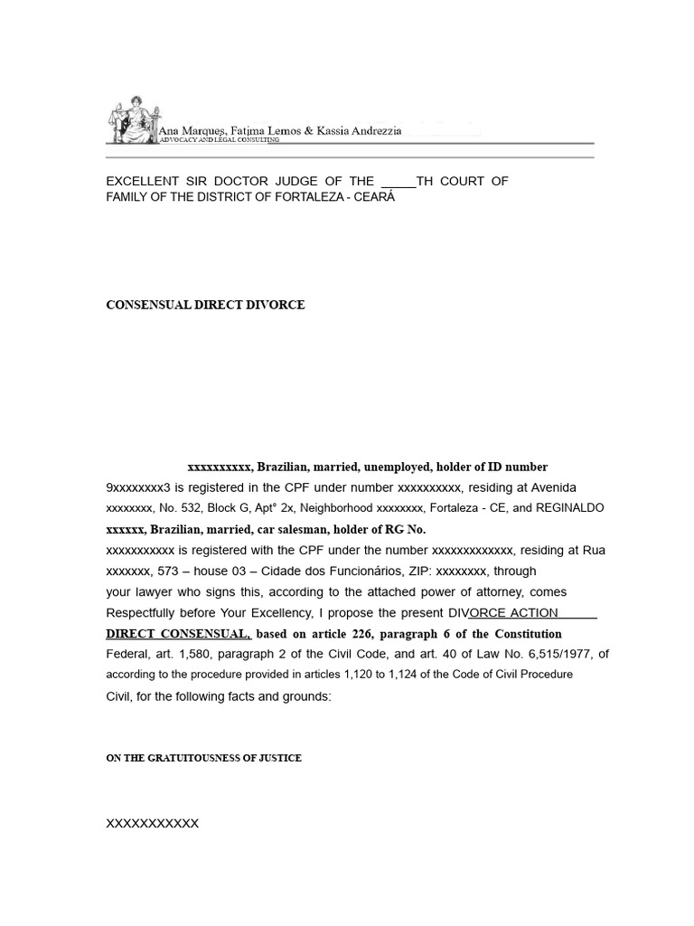 Consensual Direct Divorce Petition Fortaleza | PDF | Marriage | Divorce