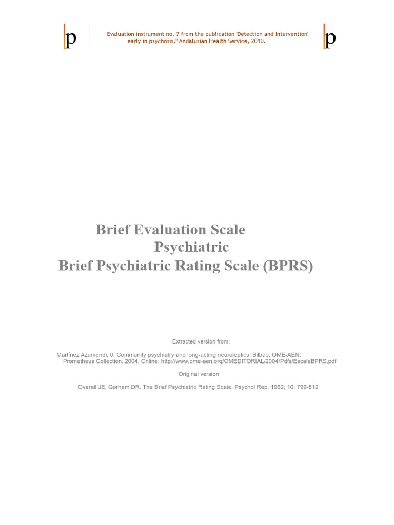 Brief Psychiatric Rating Scale PDF | PDF | Schizophrenia | Behavioural ...